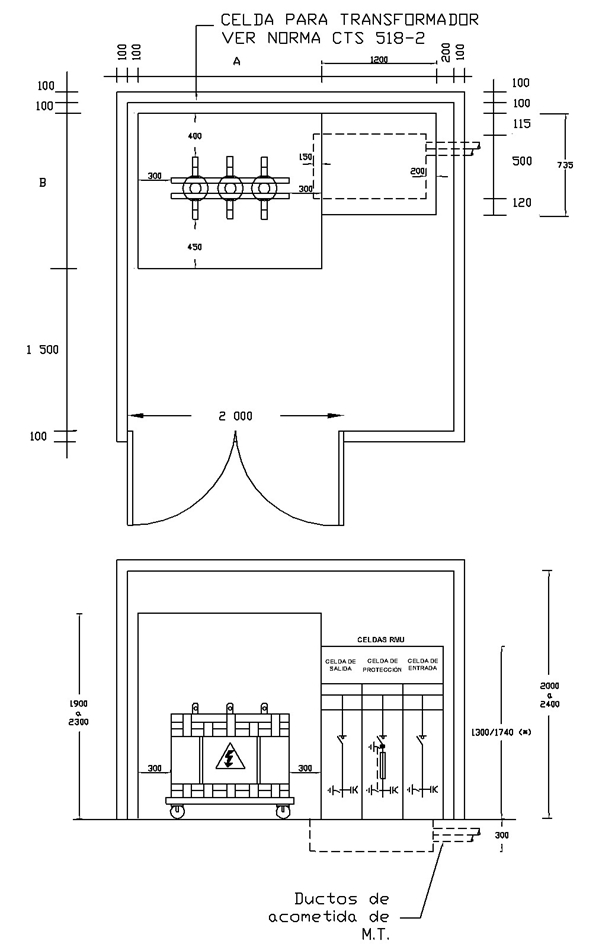 CTS519-9 Centro de transformación subterráneo. Disposición con celda RMU en SF6 y transformador ...